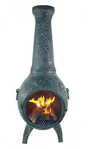 The Blue Rooster Dragonfly Cast Aluminum Chiminea in Antique Green in ...