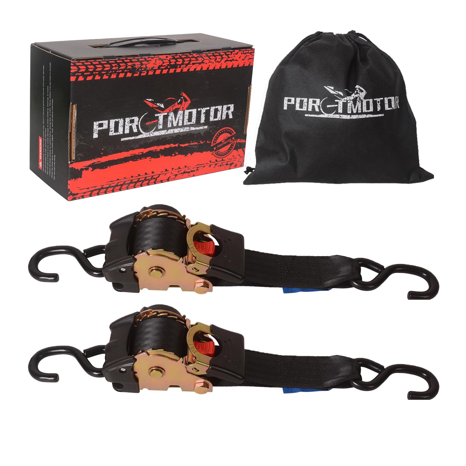 Porotmotor 2 Pack Retractable Ratchet Straps (2" × 10'), 3000LBS Break ...
