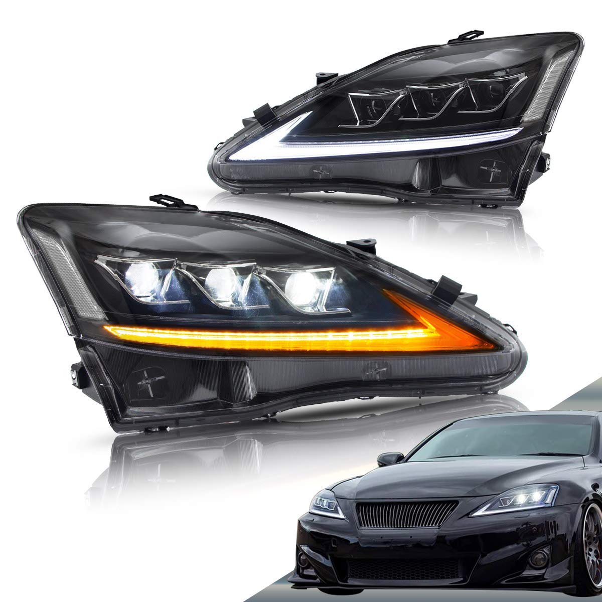 VLAND Led Headlights Compatible with Lexus IS250/ IS250C IS350 IS350C ...