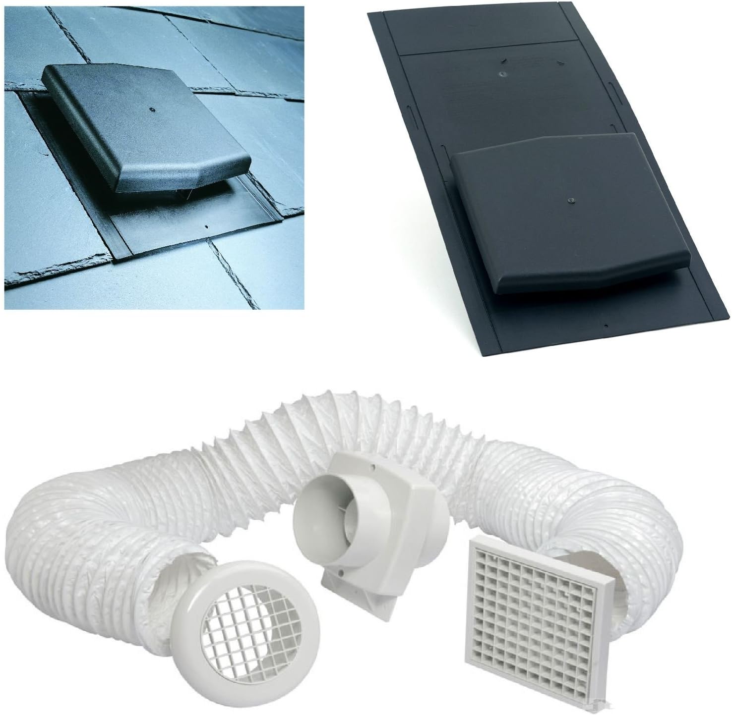 Slate Roof Tile Vent & Inline Extractor Shower Fan Kit/Ventilation ...
