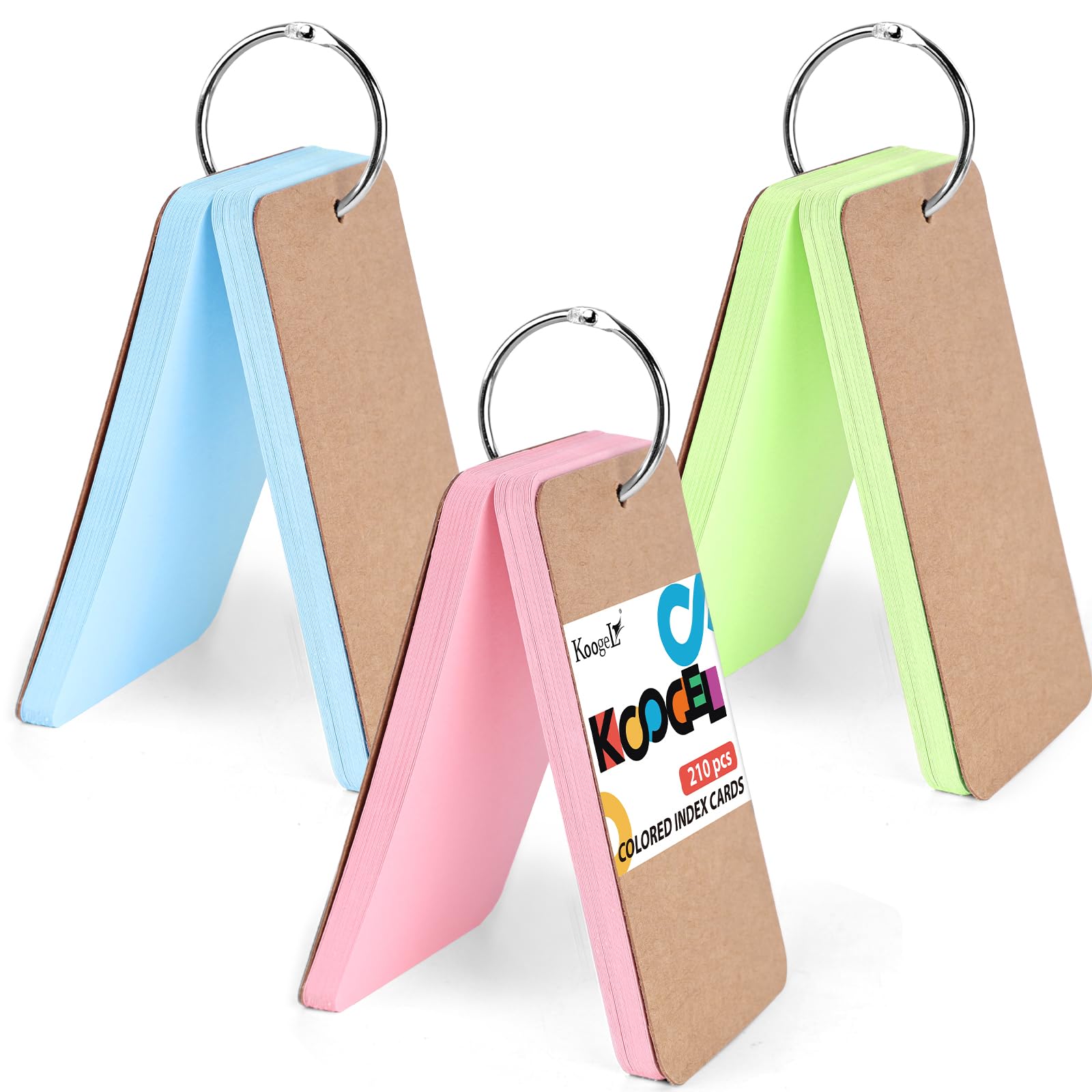 Koogel 210PCS Colored Index Cards with Rings, 3x5 Study Cards Flash ...
