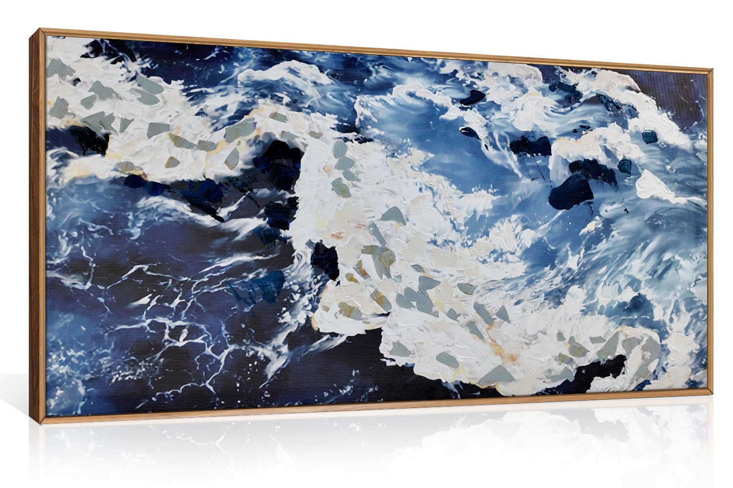 HOURIA White Sea Wave Landscape Framed Canvas Wall Art Prints, 20"X40 ...