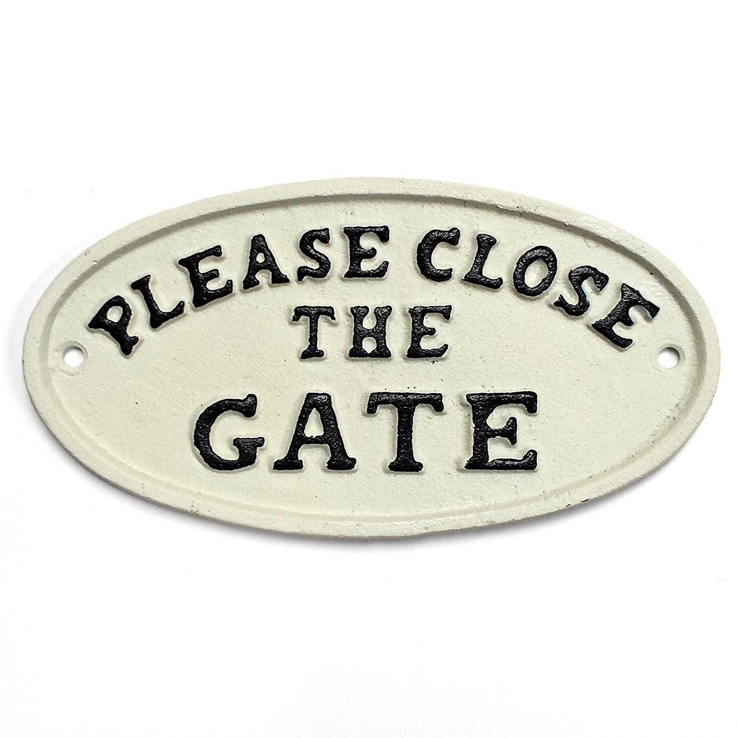 'PLEASE CLOSE THE GATE' small cast iron sign for outdoor use (White ...