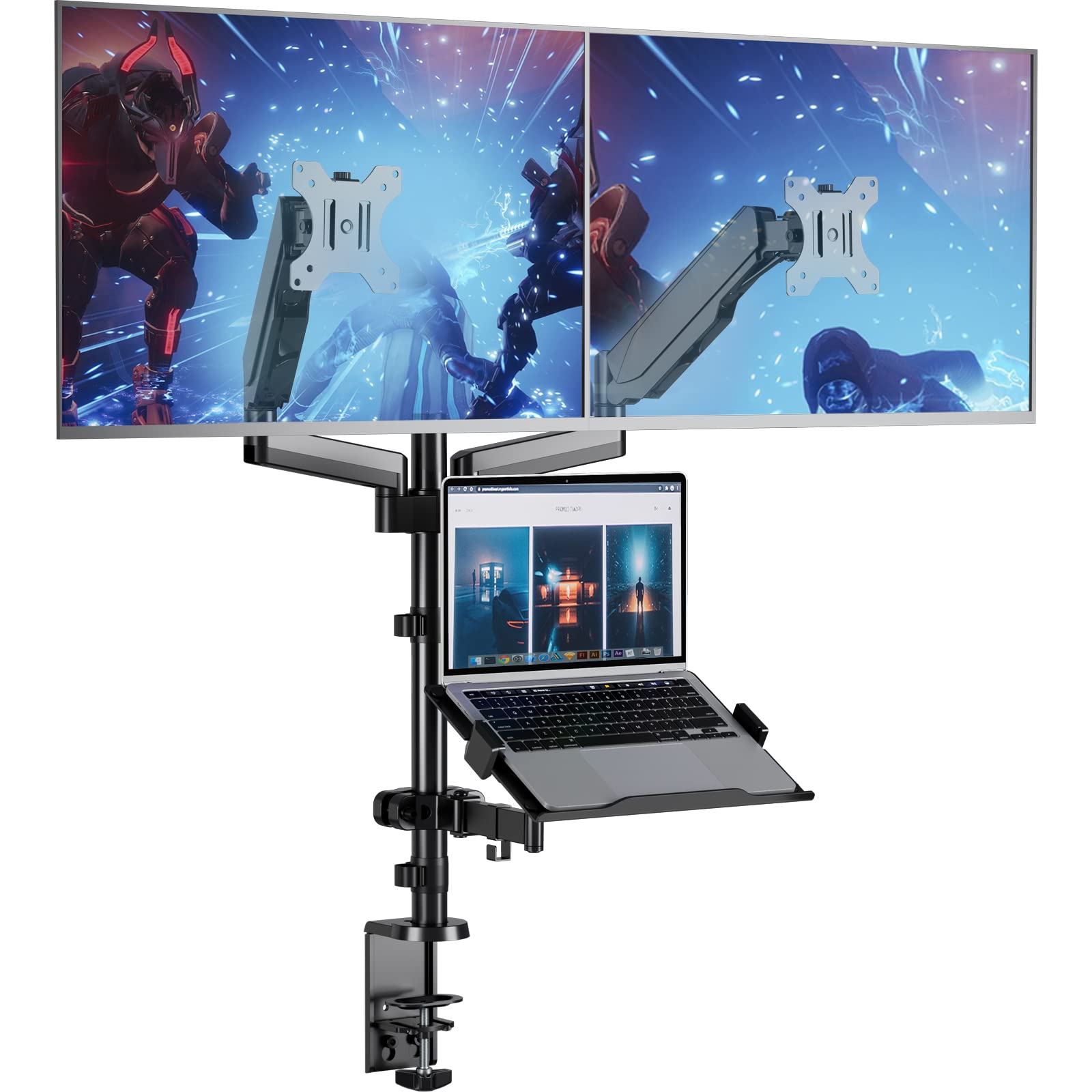 WALI Laptop Mount and Dual Monitor for Max 32" Monitor and 17" Laptop ...