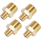 Sanpaint 4 pcs Solid Brass Pipe Fitting, Hex Nipple, 1/4" x 1/4" NPT Male Pipe Adapter (O.D x O ...