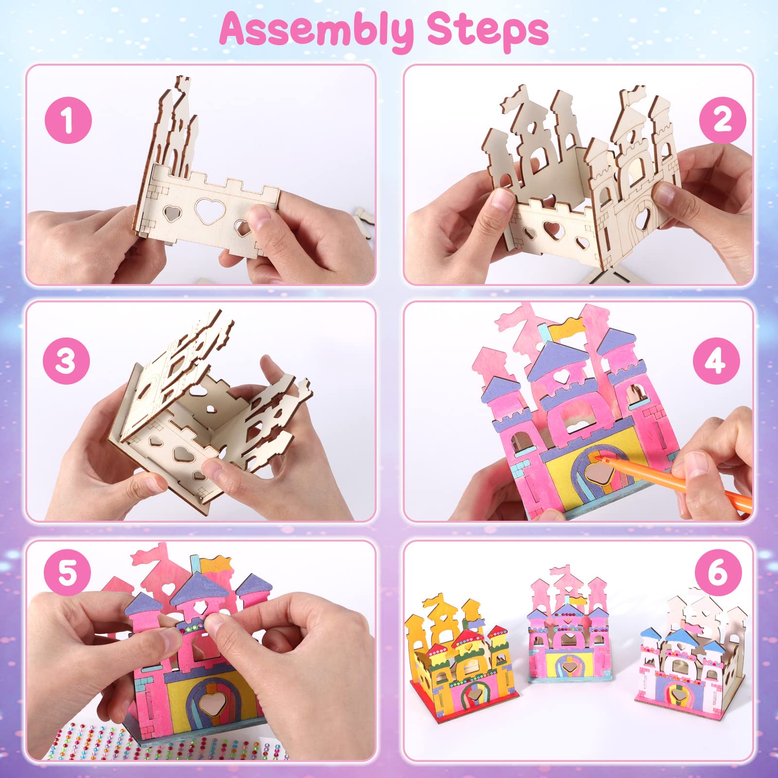 Mua 12 Set Build & Paint Wooden Castle Crafts Kit for Kids - Girls ...