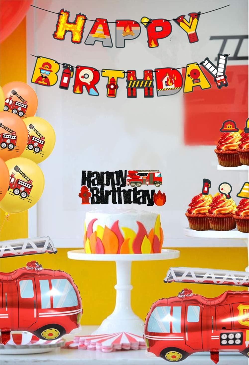 JeVenis 36 PCS Fireman Birthday Banner Firetruck Birthday Balloons ...
