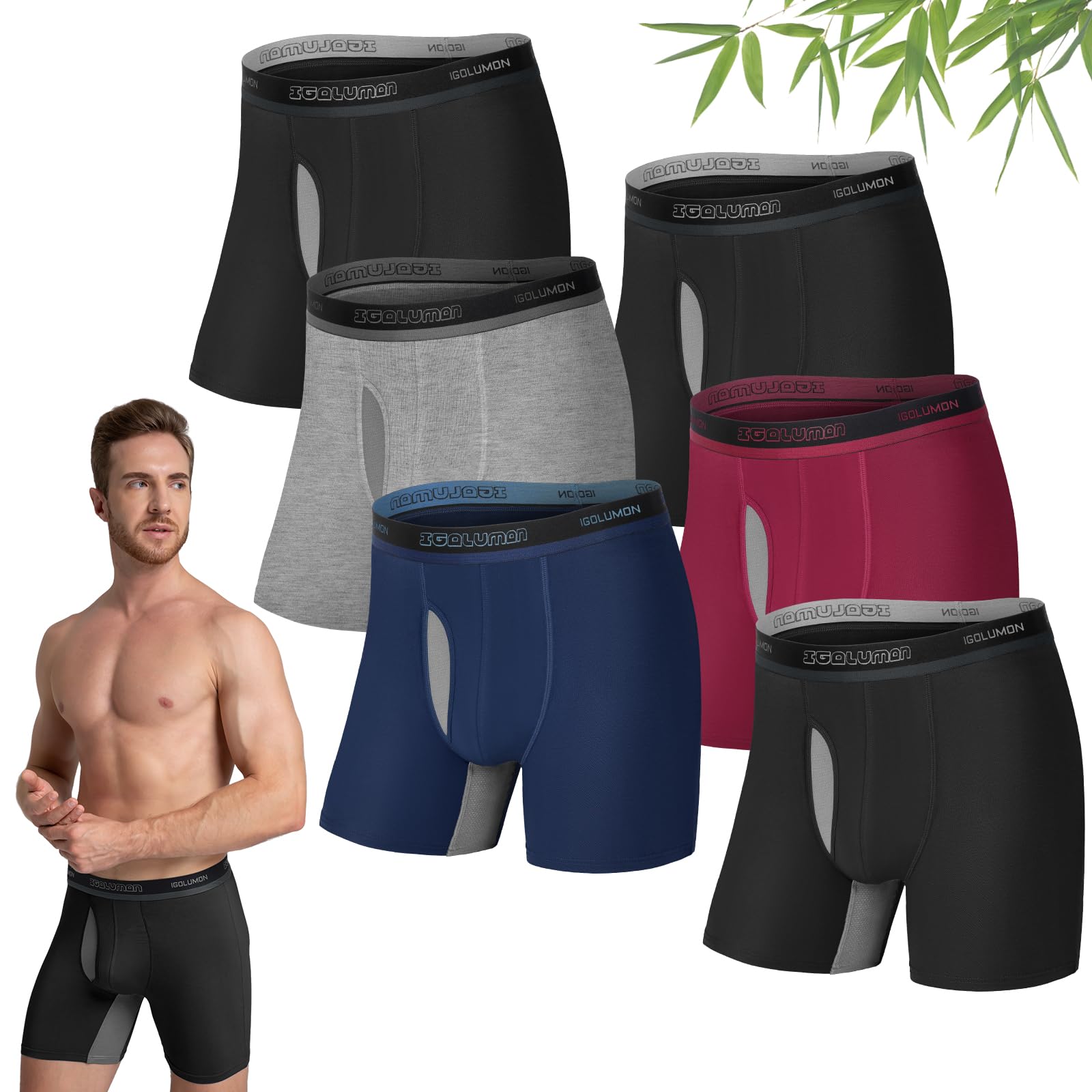 IGOLUMON Mens Underwear Boxers 6 Pack Bamboo Rayon Breathable Soft ...