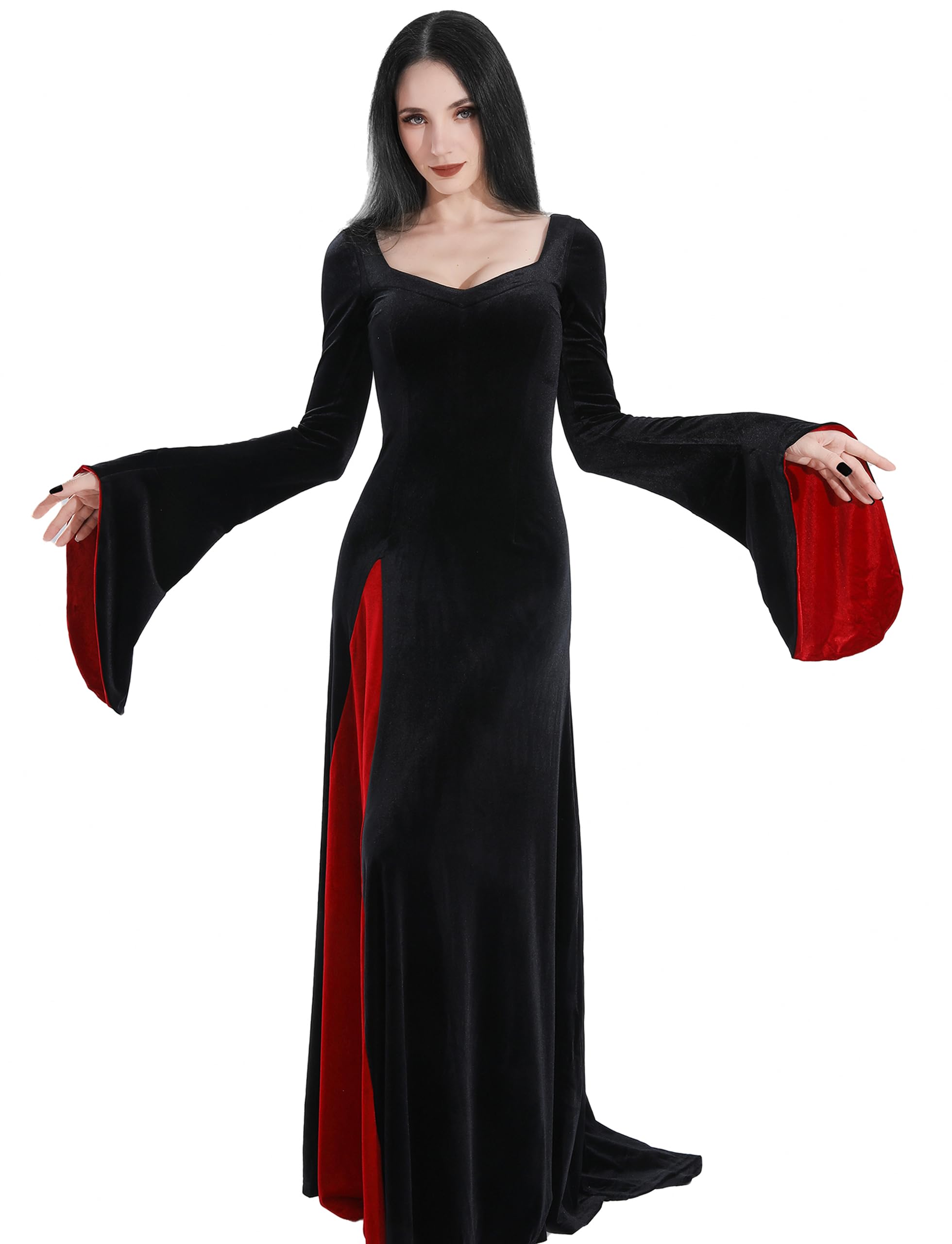 QRT Morticia Addams Costume, Women Velvet Maxi Dress,Vintage Gothic ...