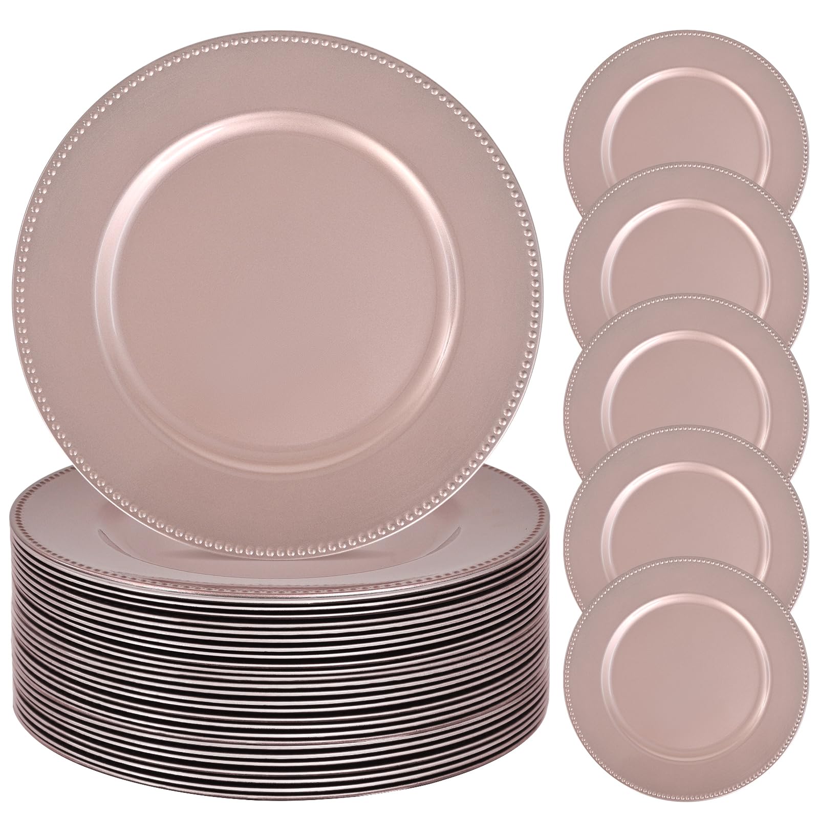 REWOMC 24 Pcs Rose Gold Charger Plates Bulk, 13" Round Beaded Plate ...