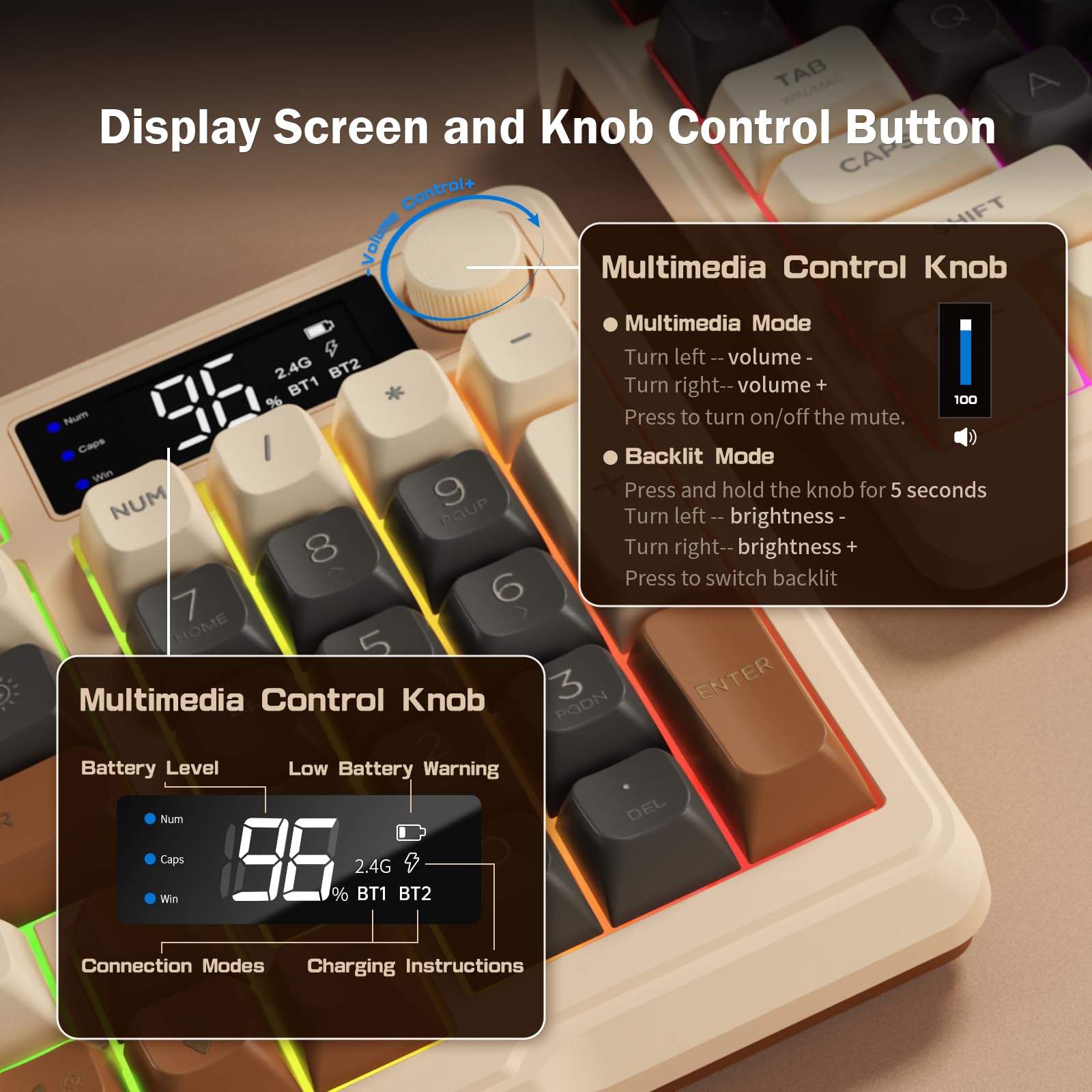 Mua ZIYOU LANG Wireless Gaming Keyboard with Display Screen & Knob ...