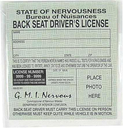 Amazon.com: TG,LLC Treasure Gurus Back Seat Drivers License Novelty Gag ...