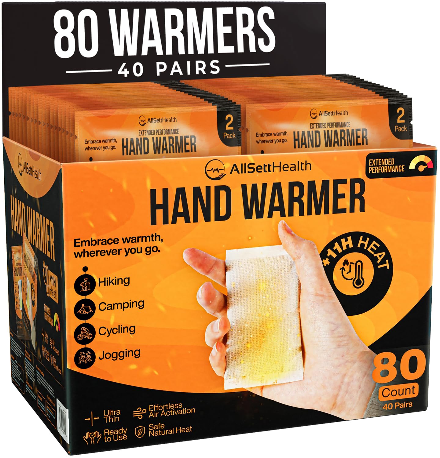 Natural Hand Warmers - 40 Pairs (80 Warmers) - Air Activated 11 Hours ...
