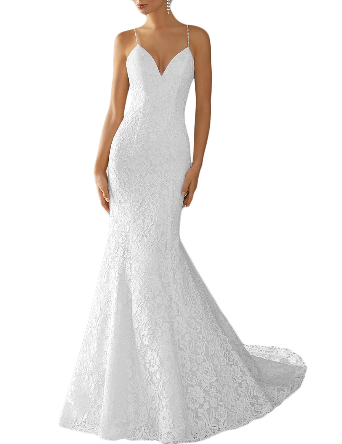 2018 Spaghetti Lace Wedding Dress for Women Simple Sweep Train Formal ...