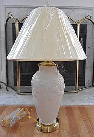 Lenox Masterpiece Iris Lamp with Ivory Fabric Shade Ceramic Body Brass ...