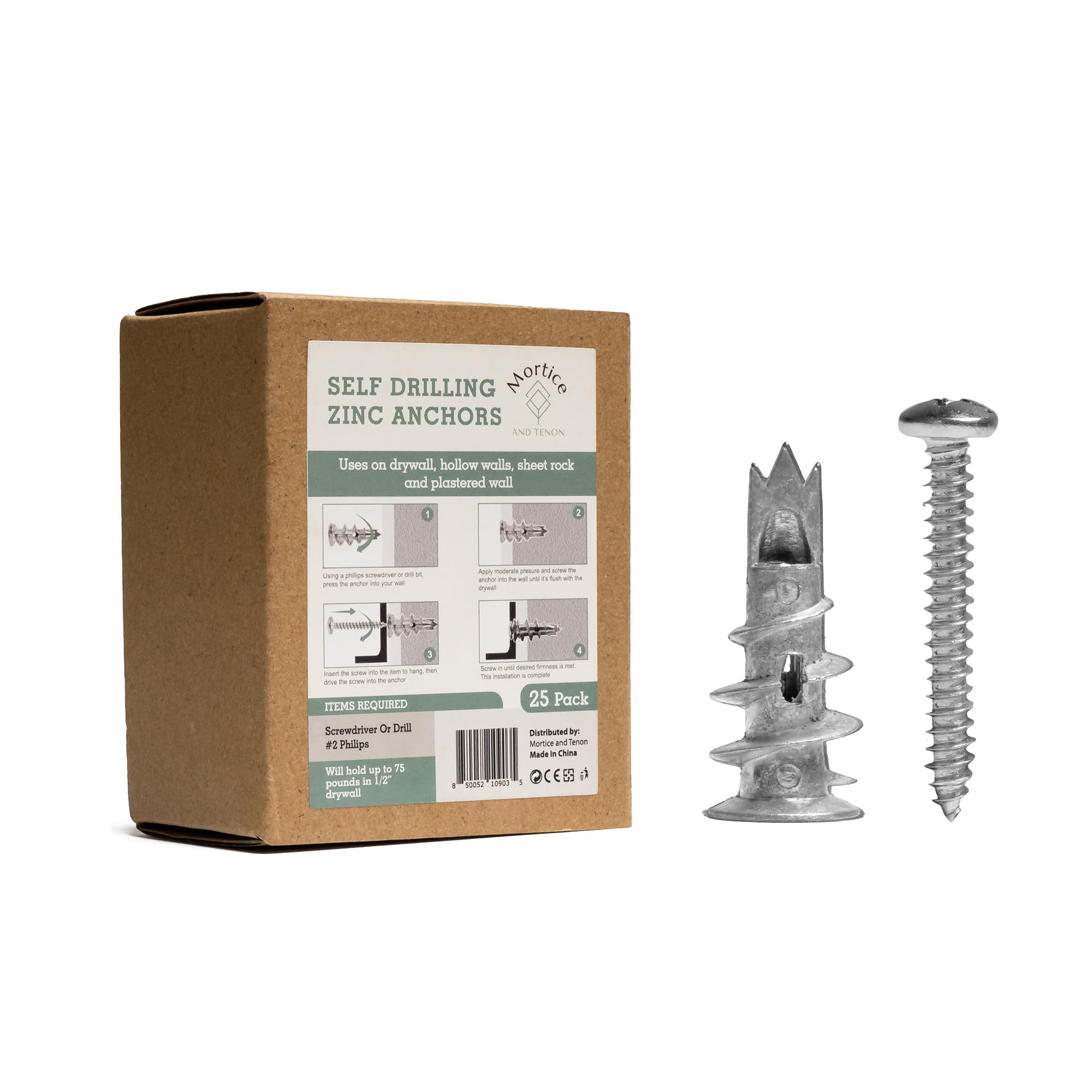 Mortice and Tenon Self-Drilling Metal Drywall Anchors | Screw in with ...