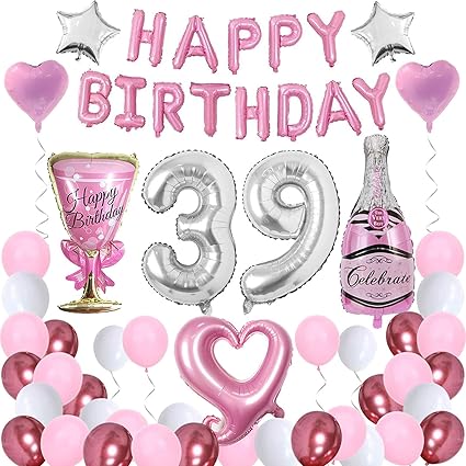 Amazon.com: Happy 39th Birthday Party Decorations Set for Women Girl ...