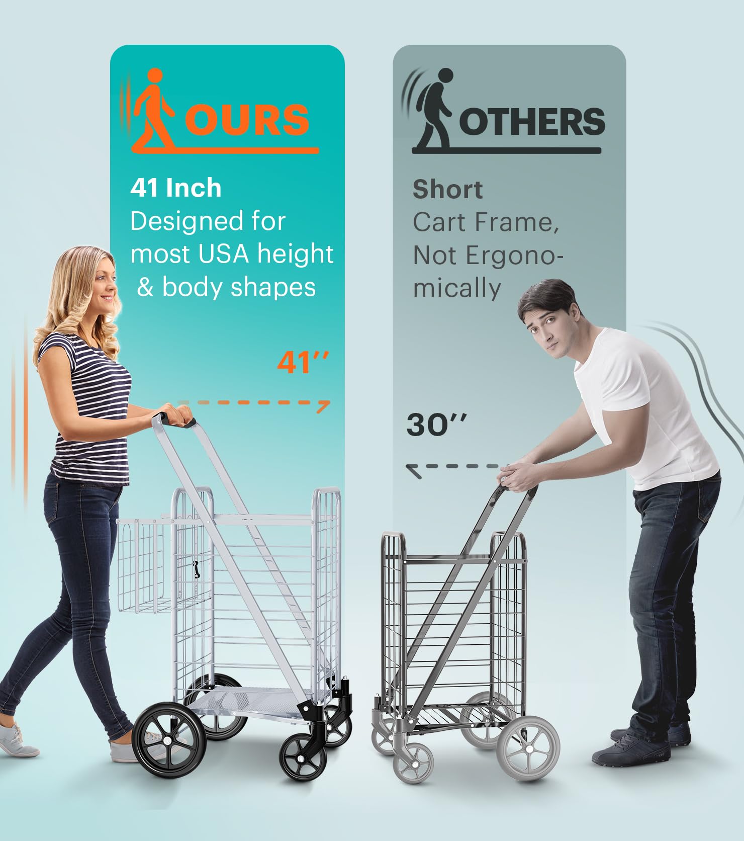 Mua Jumbo Double Basket Grocery Cart - 350 lbs Capacity Folding Cart ...