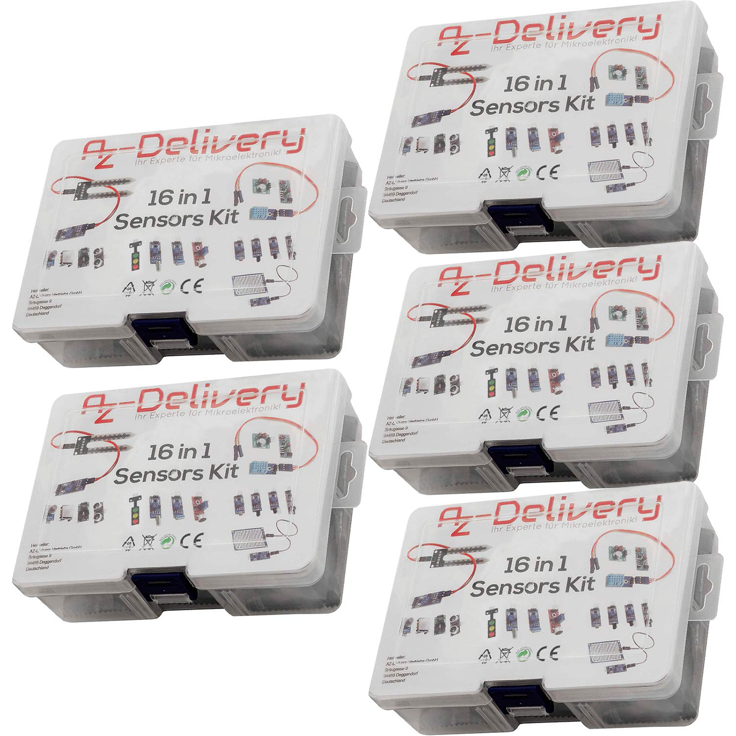 AZDelivery 5 x 16 in 1 Sensor Modules and Accessories Kit for Arduino ...