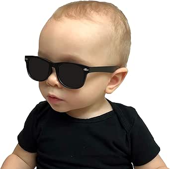 Babyfied Apparel Baby Wayfarer Sunglasses Black w/Strap 0-2 Yrs: Amazon ...