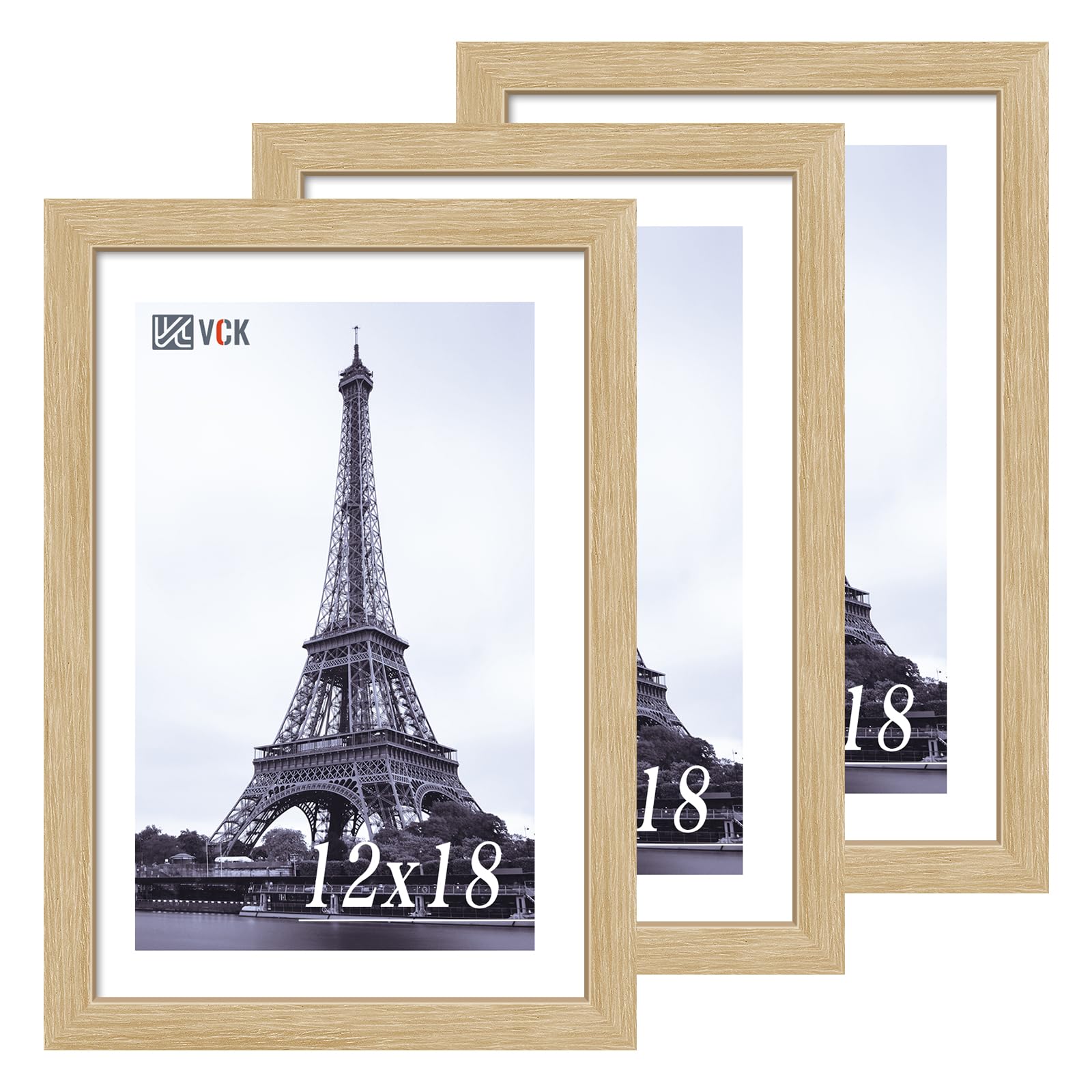 VCK 12x18 Oak Wood Frame for Poster & Picture, Natural Solid Wood Photo ...