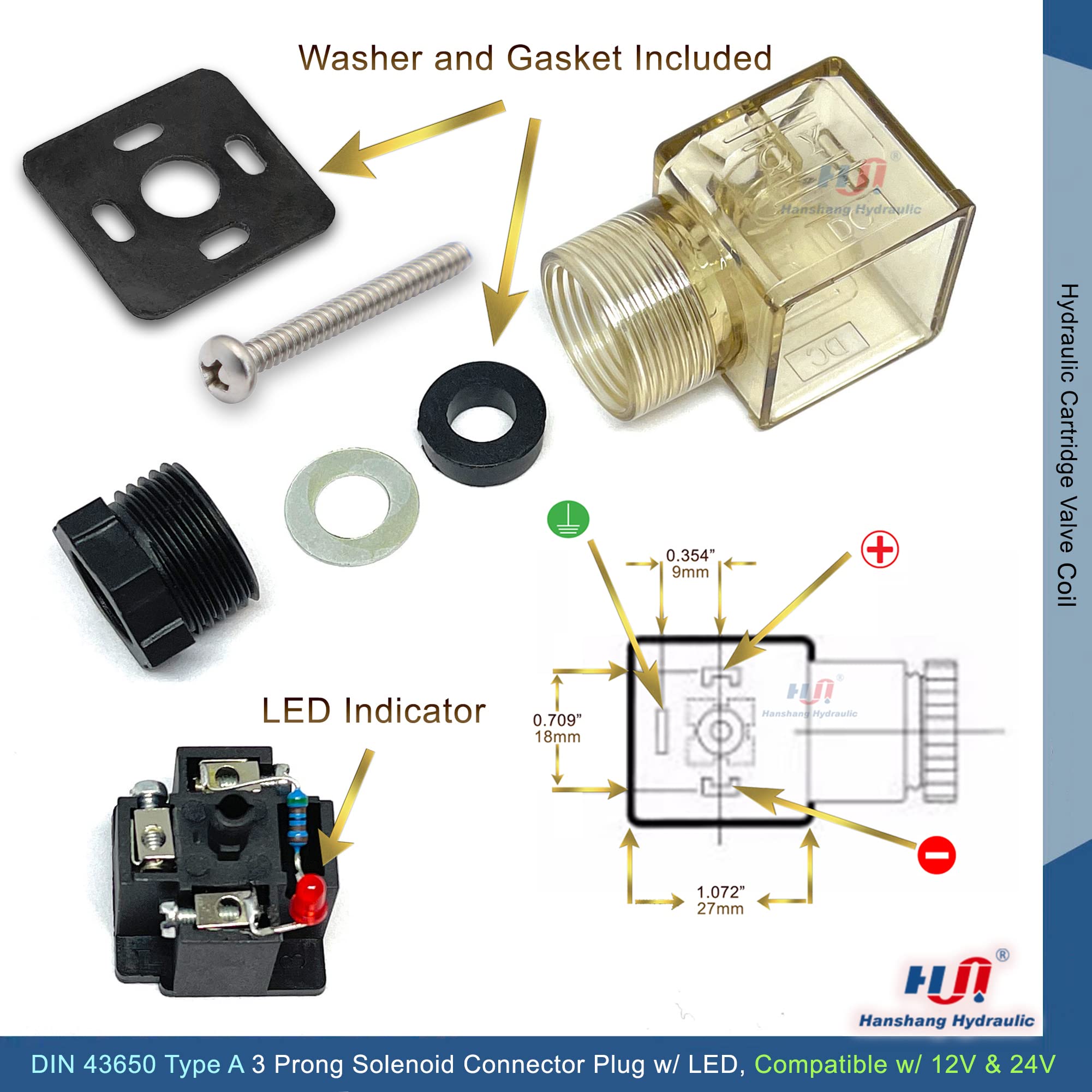 Mua DIN 43650 Type-A (Form-A) 3 Prong Plug for Solenoid Valve Coils (DC ...