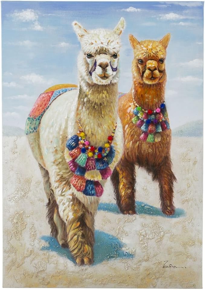 miaVILLA Bild Alpacaland - Leinwandbild - Handgemalt - Alpakas - Bunt ...