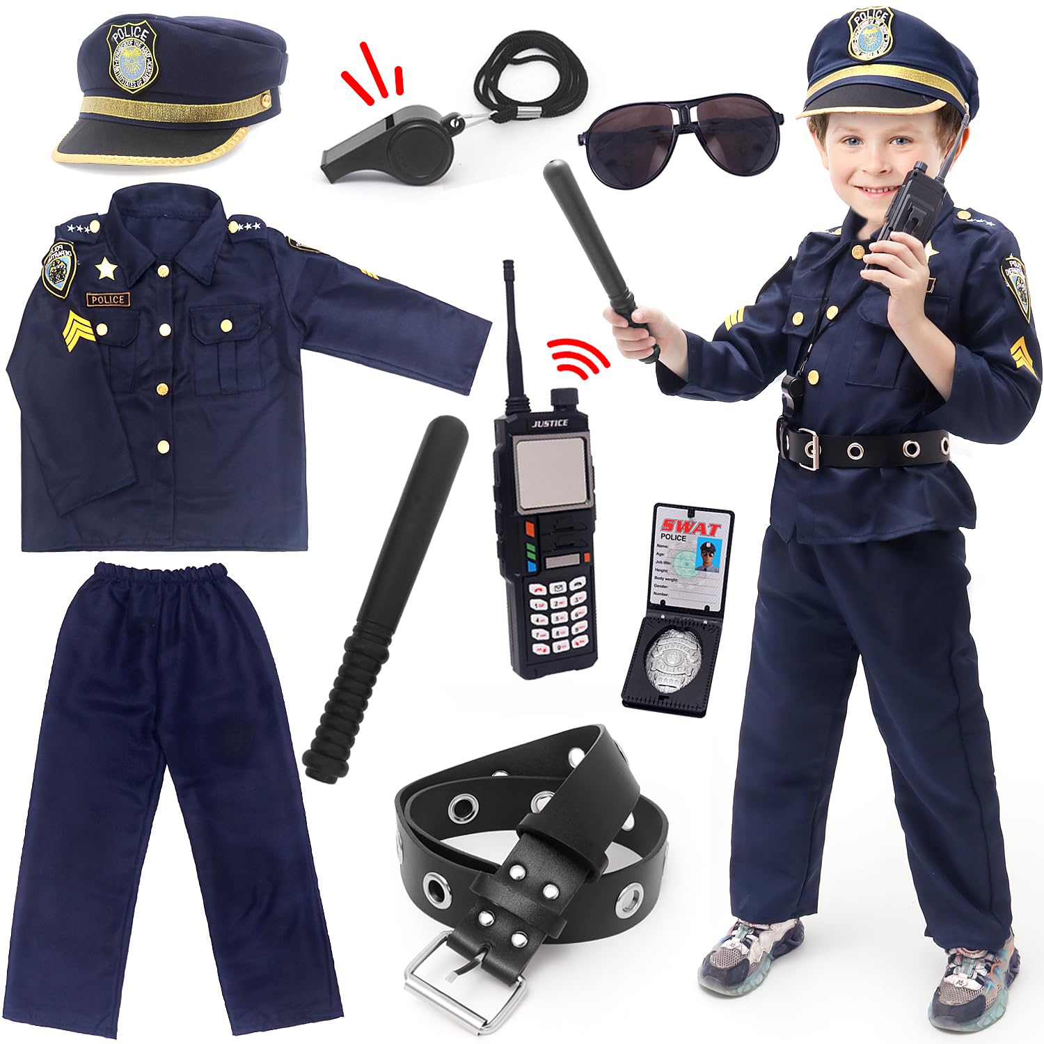 FUNCREVITY Police Officer Costume For Kids Cop Costume Role Play ...