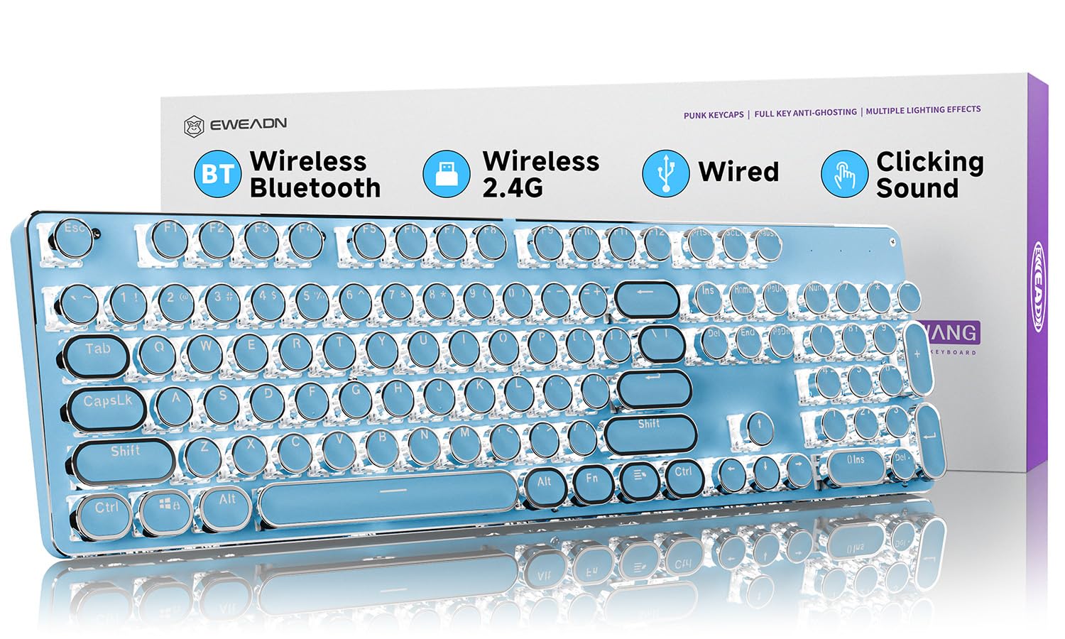 EWEADN TK950 Wireless Mechanical Typewriter Keyboard, 104 Keys ...