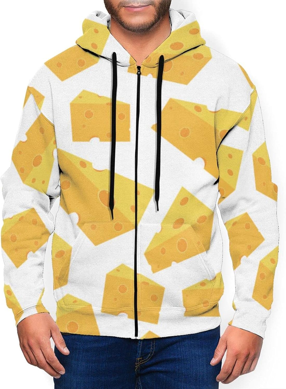 Cheese Pieces Casual Mens Full-Zip Jacket Hooded Sweatshirt with ...