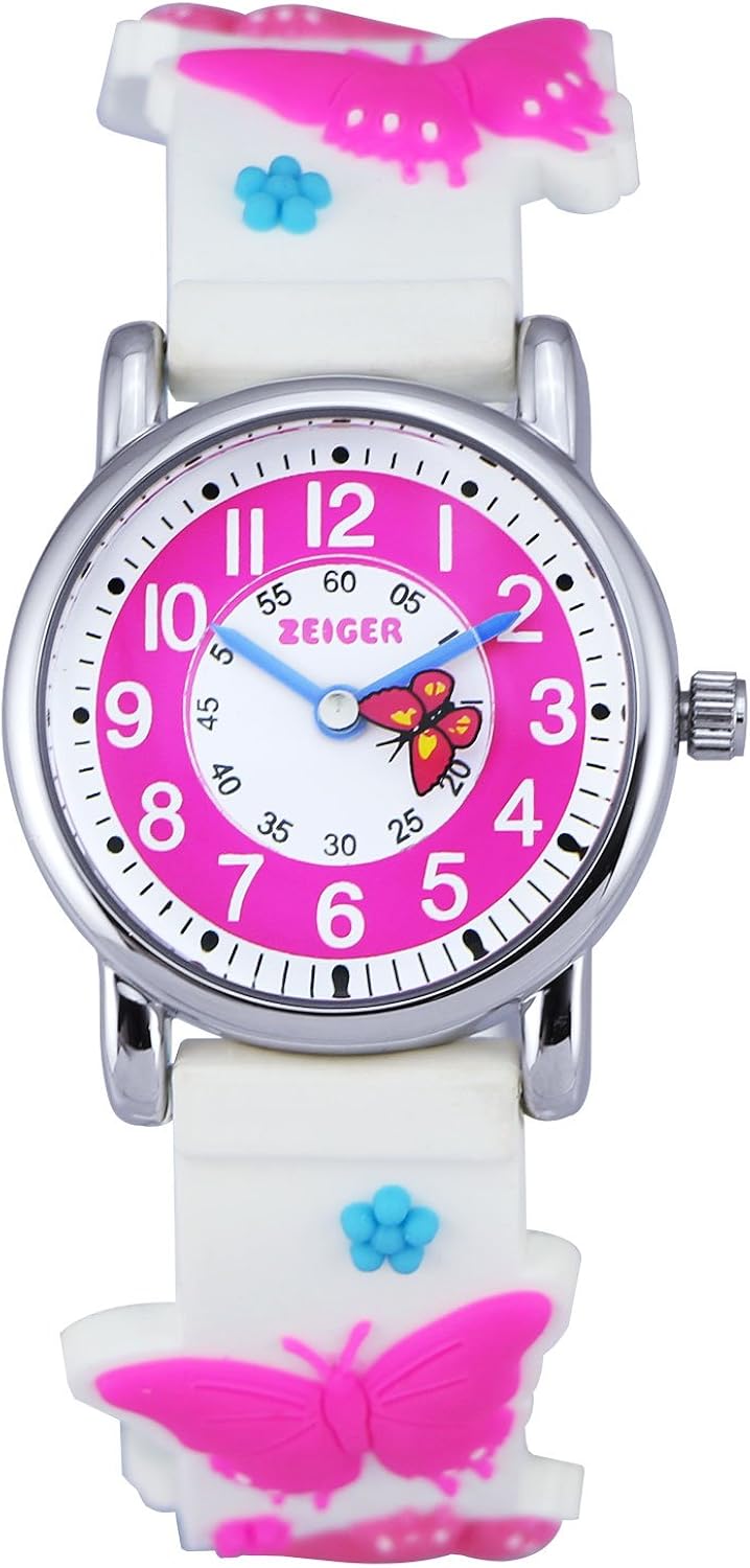 Zeiger Kinder Uhr Analog Quarzwerk mit Silikon Armband 3D fur Lern Rosa ...