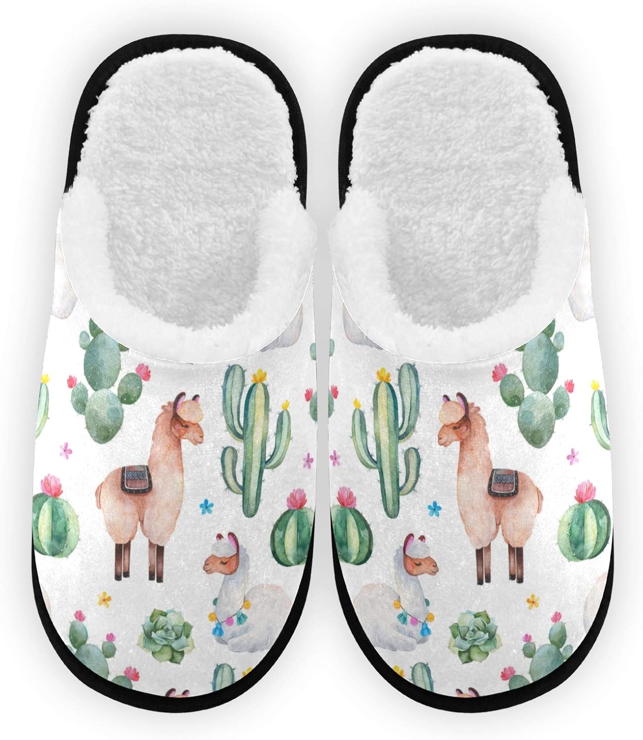 JUNZAN Women's Fuzzy Comfy Slippers Green Watercolor Cactus and Cute ...