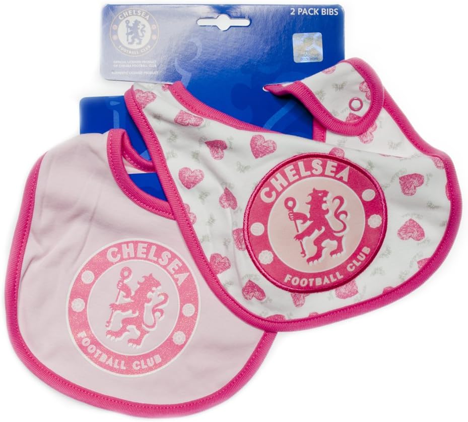 Chelsea Football Club Baby Girls 2 Pack Bib Set (White/Pink, One Size ...
