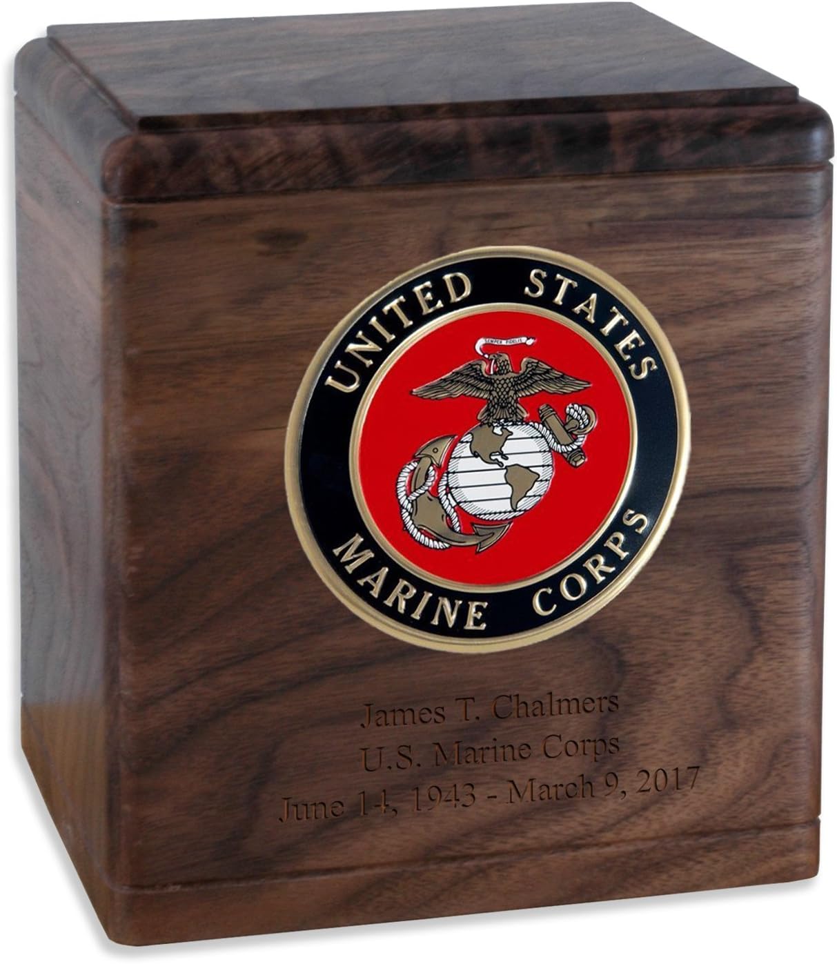 Amazon.com: Walnut Wood Military Cremation Urn for The Marine Corps ...