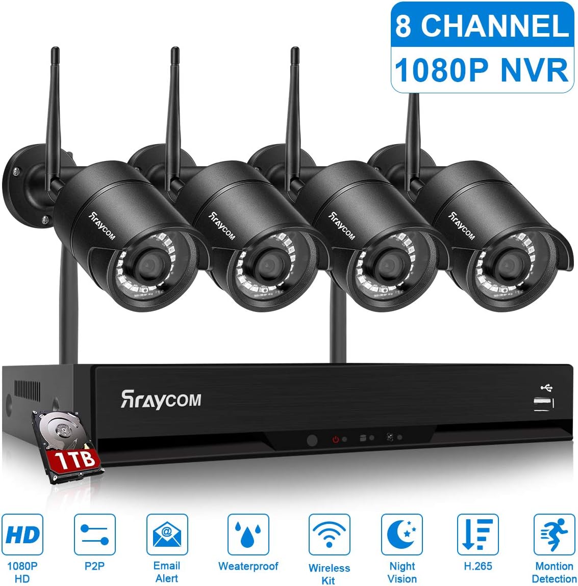 Amazon.com : Rraycom 8CH Wireless Security Surveillance System H.265 ...