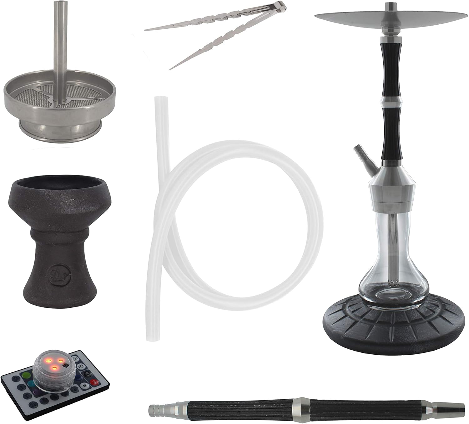 Skynet® ENZO Shisha Set Hookah 62cm Holz Wood Optik V2A Edelstahl + LED ...