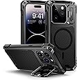 Amazon.com: Lanhiem Magnetic for iPhone 14 Pro Metal Case, [Built-in Camera Kickstand & Glass ...