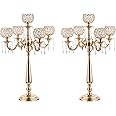 Amazon.com: VINCIGANT 2Sets 5 Arm Gold Crystal Candelabra Centerpieces for Table,29.5 Inch Tall ...