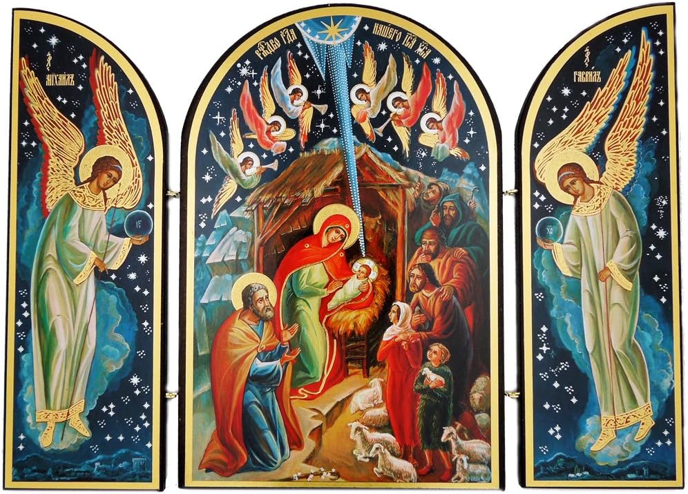 Catholic Orthodox Wood Nativity Scene Triptych Russian Icon Christ ...