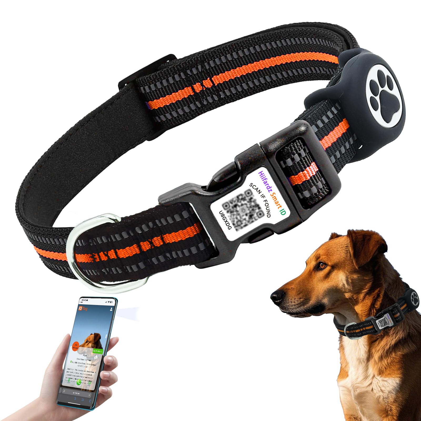 Reflective Airtag Dog Collar with QR Code, Waterproof Airtag Holder ...