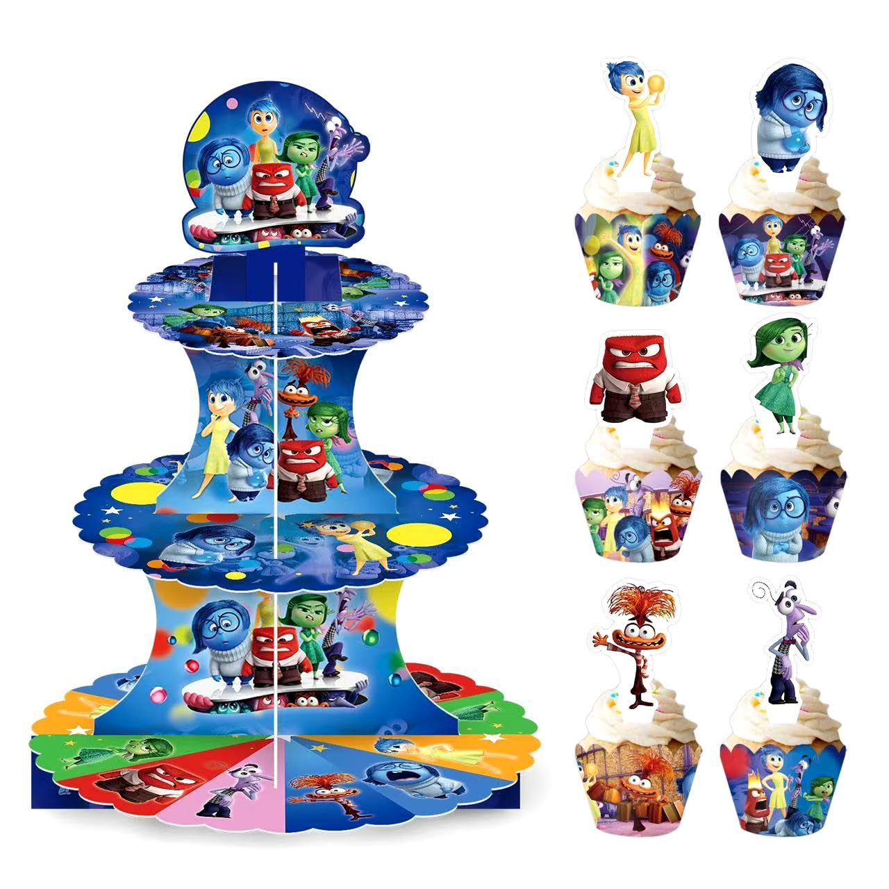 Inside Out Cupcake Stand with Cupcake Toppers, 3 Tier Sturdy Cardboard ...