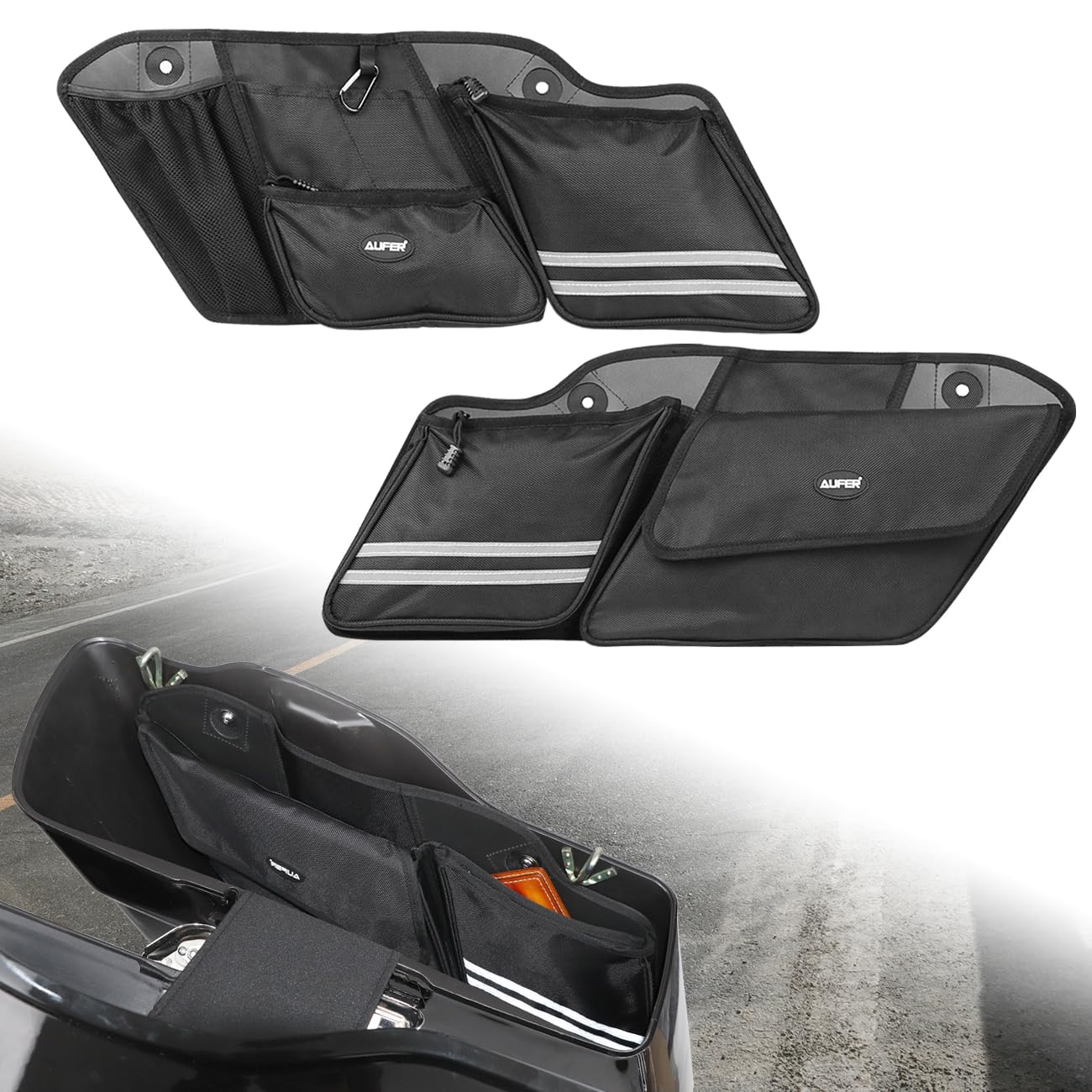 AUFER Left & Right Side Motorcycle Saddlebag Organizers Storage Bags ...