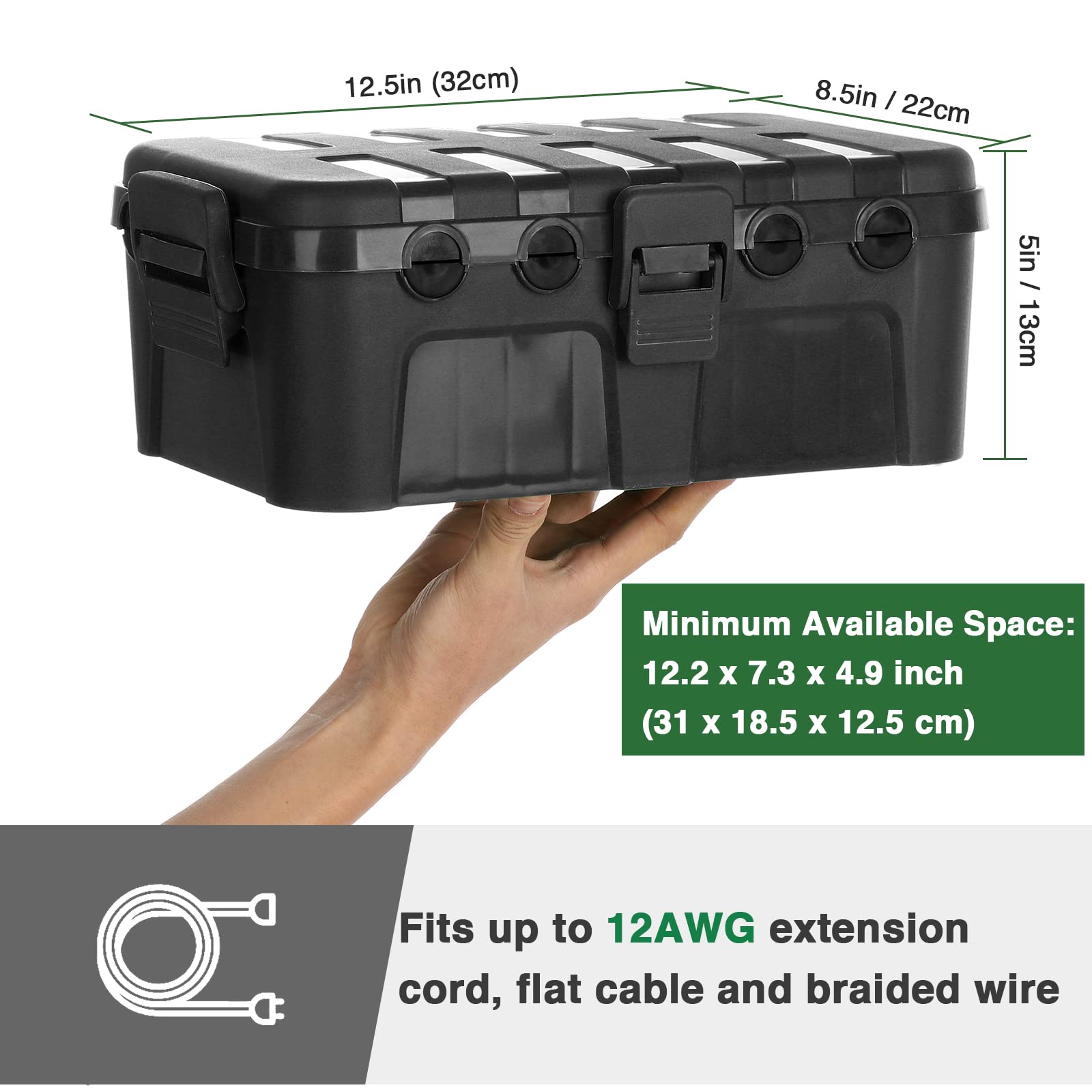 Flemoon Large Outdoor Electrical Box (12.5 X 8.5 X 5 Inch), IP54 Waterproof Extension Cord Cover ...