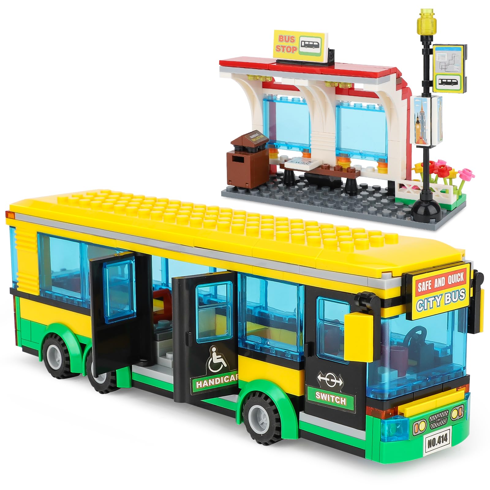 City Town Center Bus Station Building Block Sets, Compatible with Lego ...