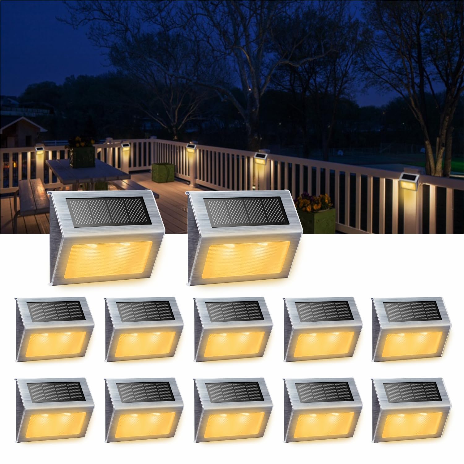 XLUX Solar Lights for Steps Decks Pathway Yard Stairs Fences, LED lamp ...