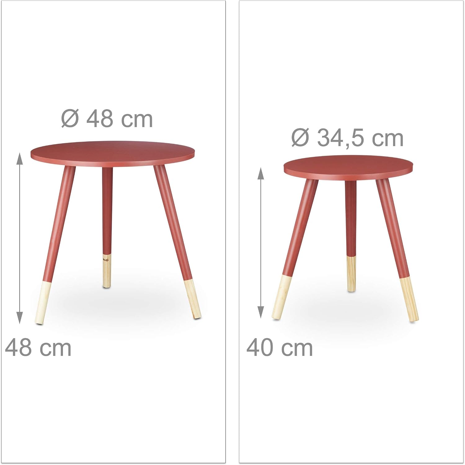 Relaxdays Round 2-Set of Side Tables, Wood, 3 Legs, HxD: 48 x 48 cm ...