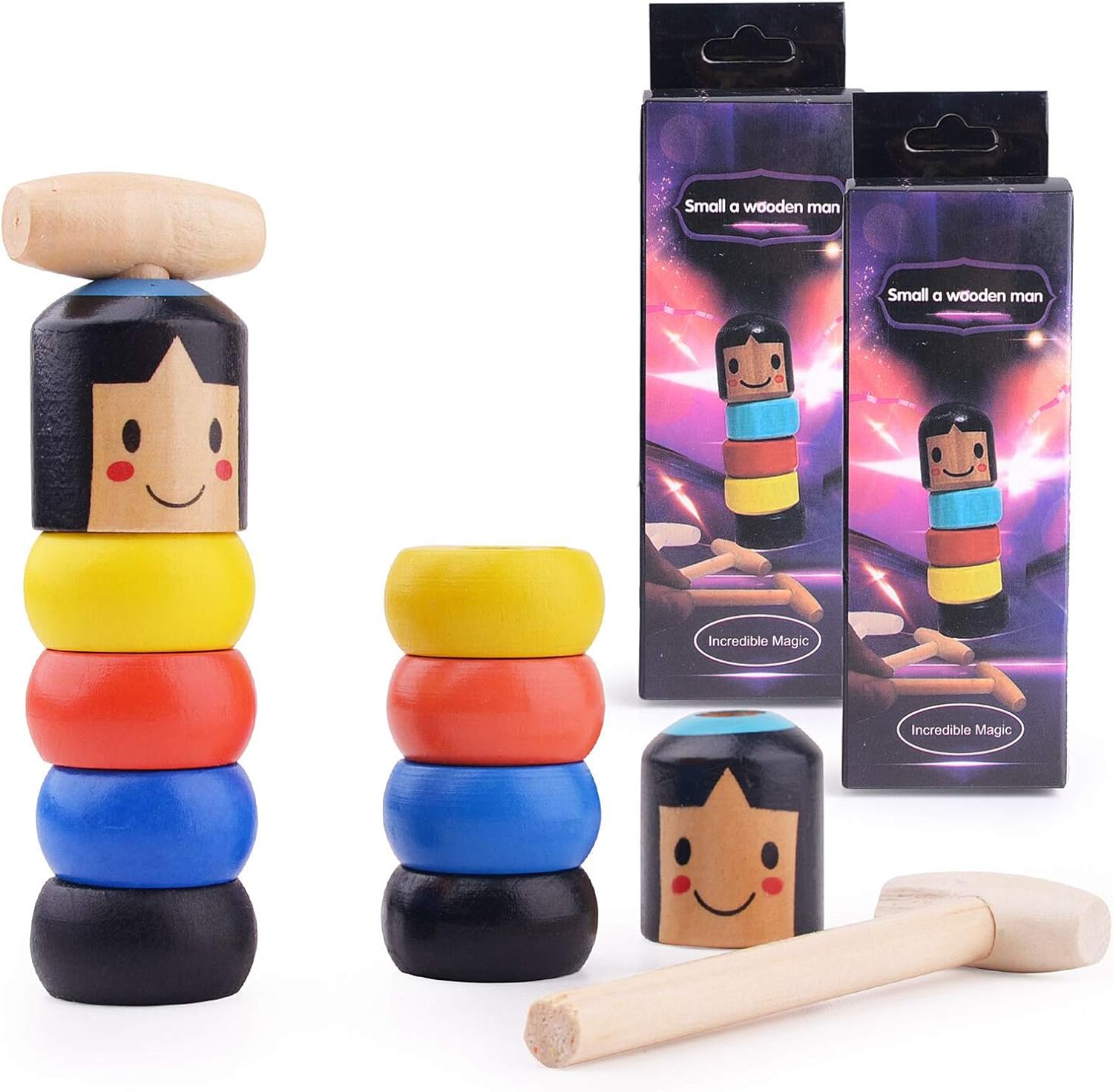 colmanda Wooden Man Magic Toy, 2 Pcs Wooden Man Puppet Immortal Puppet ...