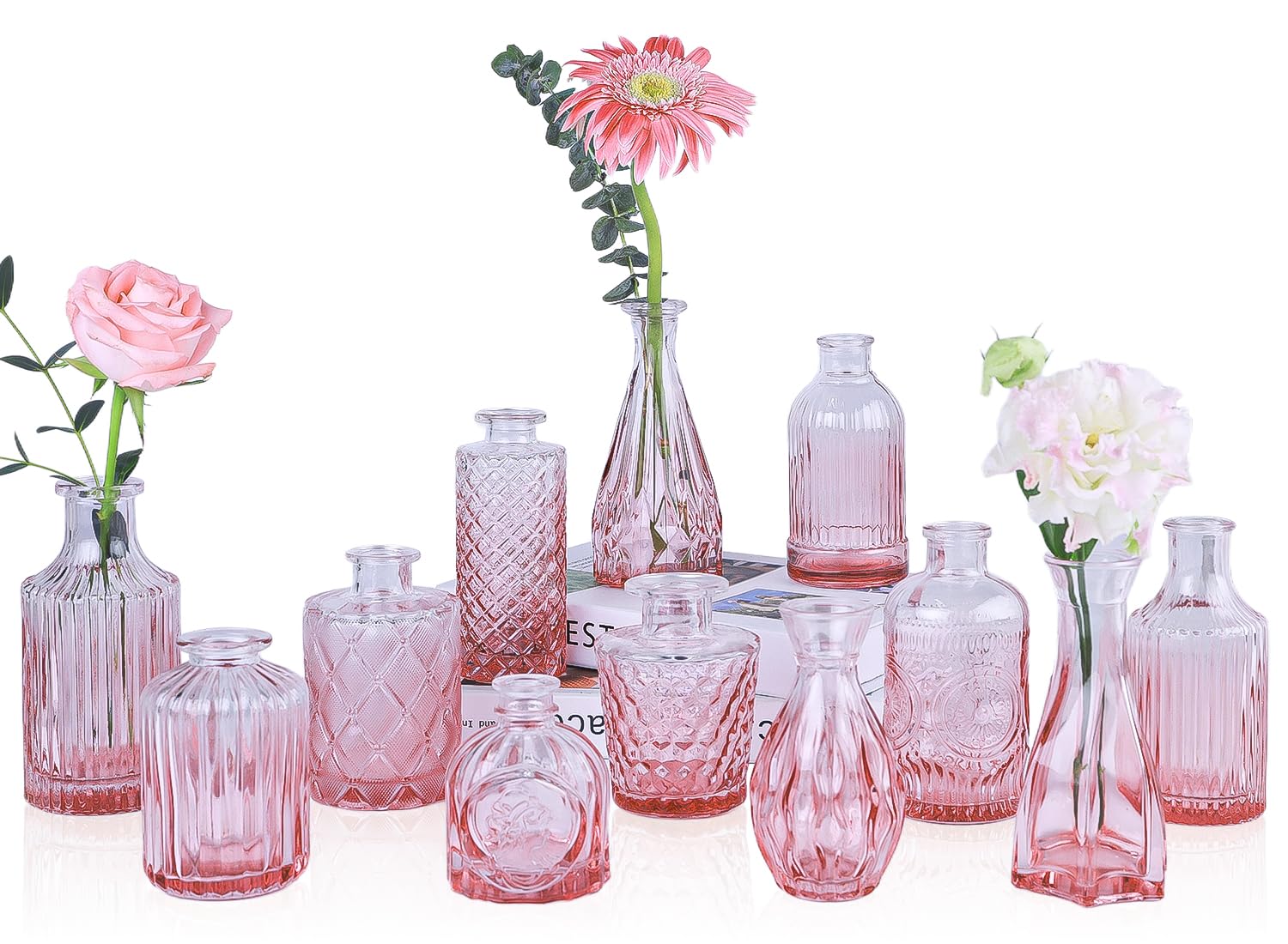 Pink Glass Vases Set of 12, Mini Flower Vases for Centerpieces, Small ...