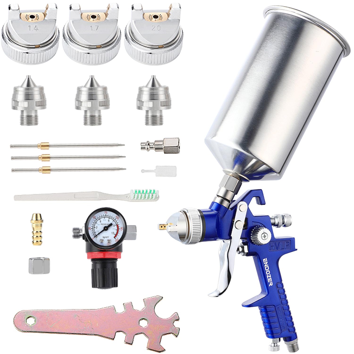 ENDOZER Professional HVLP Gravity Feed Air Spray Gun Set with 1.4 1.7 2 ...