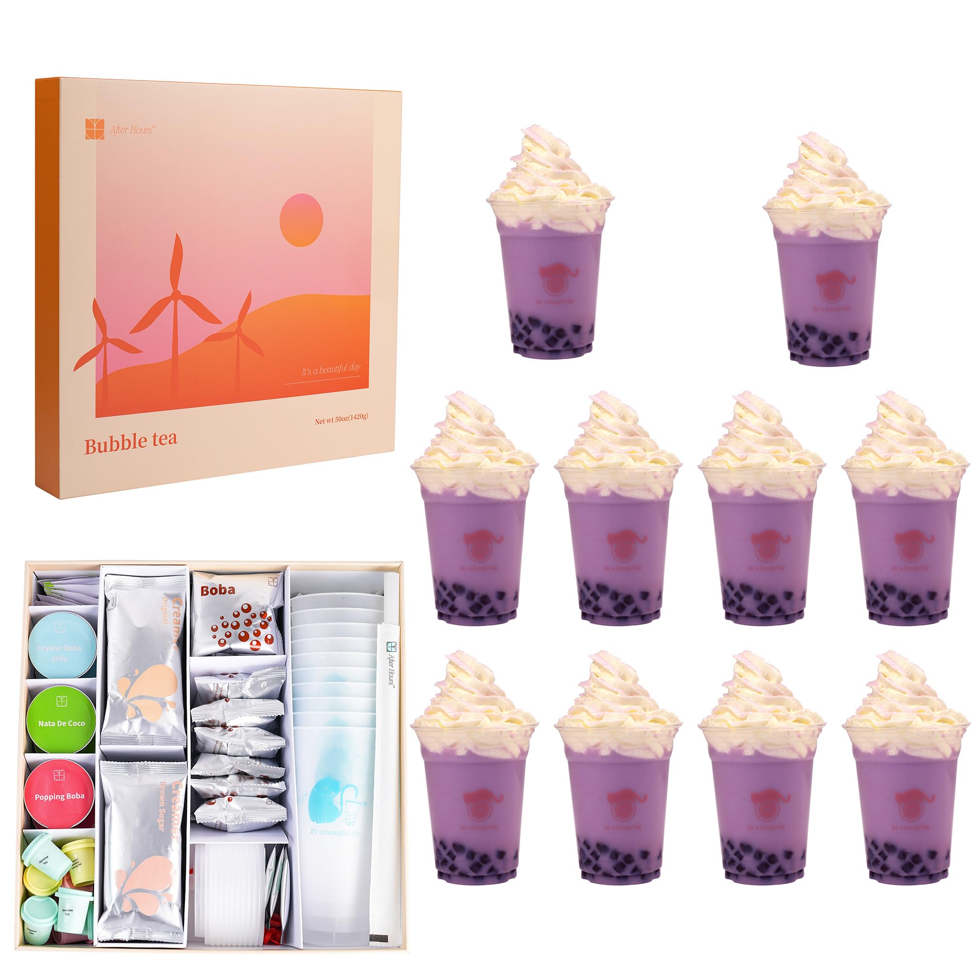 Bubble Tea kits, Taro, 10 Drinks, Natural Tea, Vitamin C Based, Popping ...